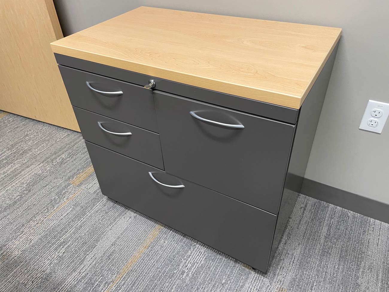 Used File Cabinet - Maple Top - Grey Paint - Silver Handles 315017